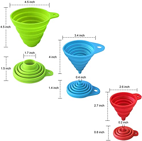 Funnels for Filling Bottles, Kitchen Funnel, Funnels for Kitchen Use, Food Grade Silicone Collapsible Funnel, Liquid, Powder Transfer (3 Pack)