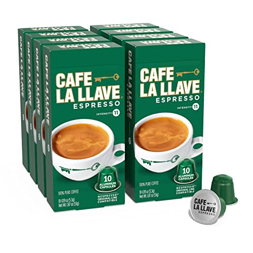 Cafe La Llave Espresso Capsules, Intensity 11-Recylable Coffee Pods (80 Count) Compatible with Nespresso OriginalLine Machines