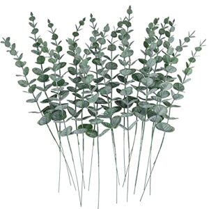 cewor 24pcs eucalyptus stems decor artificial eucalyptus leaves faux greenery branches for wedding centerpiece flower floral arrangement farmhouse home decoration