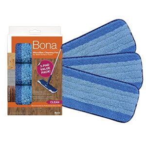 bona microfiber cleaning pad, for hardwood and multi-surface floors, fits bona family of mops, 3 pack