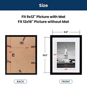 ENJOYBASICS 12x16 Picture Frame Black Poster Frame,Display Pictures 9x12 with Mat or 12x16 Without Mat,Wall Gallery Photo Frames,2 Pack