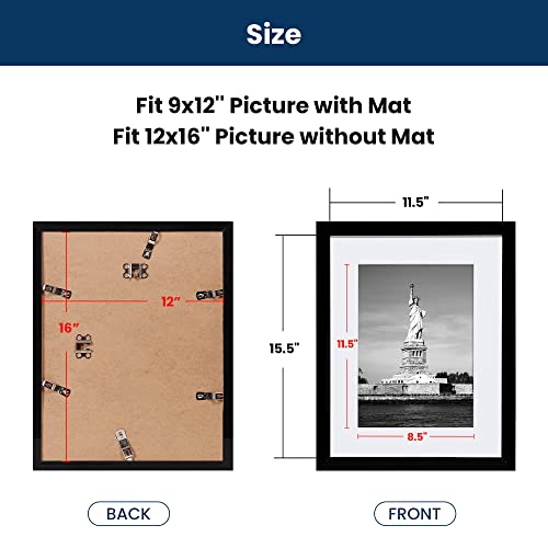 ENJOYBASICS 12x16 Picture Frame Black Poster Frame,Display Pictures 9x12 with Mat or 12x16 Without Mat,Wall Gallery Photo Frames,2 Pack