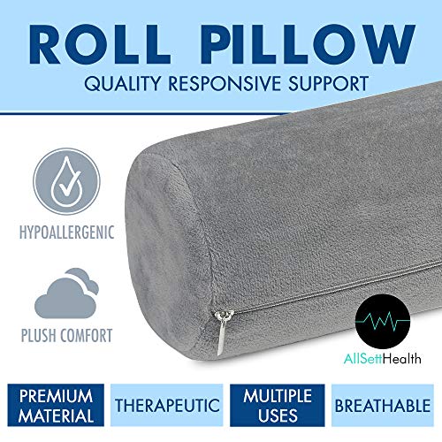 AllSett Health Cervical Neck Roll Memory Foam Pillow, Bolster Pillow, Round Neck Pillows Support for Sleeping | Bolster Pillow for Bed, Legs, Back and Yoga