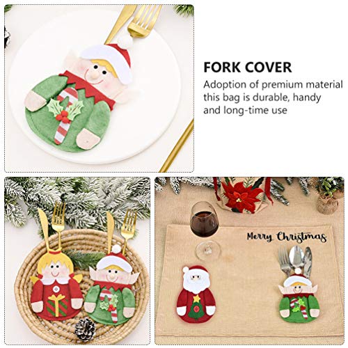 DOITOOL 12PCS Christmas Silverware Holder Santa Elf Cutlery Flatware Tableware Holder Spoon Fork Bag Pocket Xmas Table Decorations for Christmas Party Supplies