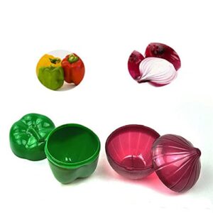 MIAO JIN 4 PCS Fruit and Vegetable Shaped Food Saver Storage Containers Holder Refrigerator Vegetable Crisper(Onion, tomato, lemon, green pepper)