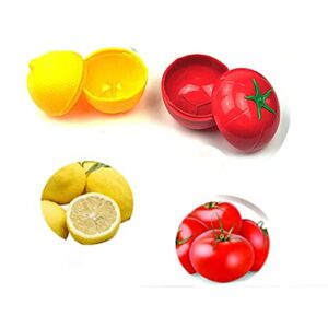 MIAO JIN 4 PCS Fruit and Vegetable Shaped Food Saver Storage Containers Holder Refrigerator Vegetable Crisper(Onion, tomato, lemon, green pepper)