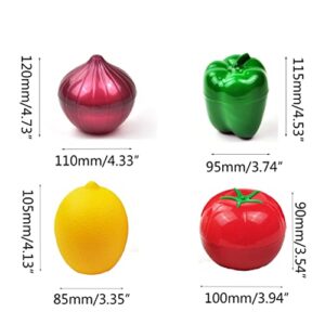 MIAO JIN 4 PCS Fruit and Vegetable Shaped Food Saver Storage Containers Holder Refrigerator Vegetable Crisper(Onion, tomato, lemon, green pepper)