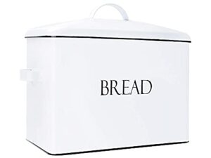 outshine farmhouse extra large bread box for kitchen countertop | white bread box with fitted lid | vintage bread storage container for kitchen | best farmhouse bread box countertop gift