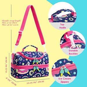 Life on track Insulated Kids Double Decker Lunch Bag Tote Pack for Girls Boys Toddler School Picnic Food Cooler Hot Water Ice with Strap (Blue Unicorn)