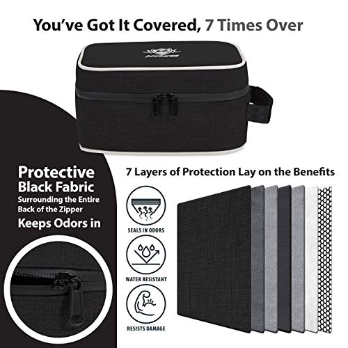 Portable Food Lunchbox Storage Bag with Combination Lock – Insulated Bag with Tightly Locking Zippers and 7 Layers of Carbon-Woven Fabric, Durable Bag by Kozo, 4.9 x 6.7 x 8.7 In. (Black-Bag)