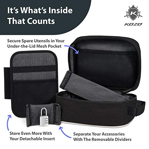 Portable Food Lunchbox Storage Bag with Combination Lock – Insulated Bag with Tightly Locking Zippers and 7 Layers of Carbon-Woven Fabric, Durable Bag by Kozo, 4.9 x 6.7 x 8.7 In. (Black-Bag)