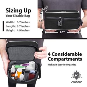 Portable Food Lunchbox Storage Bag with Combination Lock – Insulated Bag with Tightly Locking Zippers and 7 Layers of Carbon-Woven Fabric, Durable Bag by Kozo, 4.9 x 6.7 x 8.7 In. (Black-Bag)