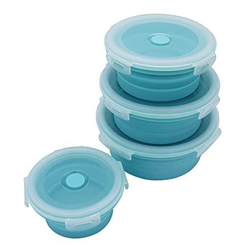 Collapsible Bowl,Magicorange Silicone Collapsible Food Storage Containers with Lids for Camping,Silicone Lunch Containers, Microwave, Dishwasher and Freezer Safe (Round)