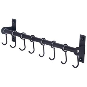 dseap pot rack – pots and pans hanging rack rail with 8 hooks, pot hangers for kitchen, wall mounted, black