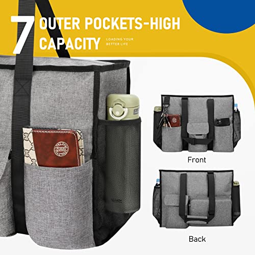 MHOMER Large Utility Tote Bag for Women, Zip-Top Teachers Tote Bag with 12 Pockets, Waterproof Nurse Bag for Working Women