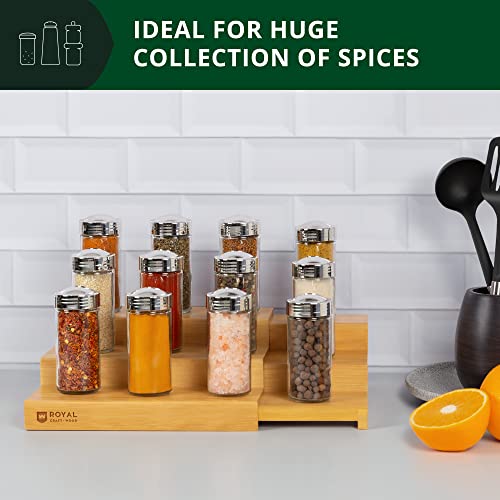 ROYAL CRAFT WOOD Bamboo Spice Organizer for Cabinet - Tiered Spice Rack Organizer for Cabinet or Countertop, Pantry Step Shelf (15.16"x 8.3" x 3.3")