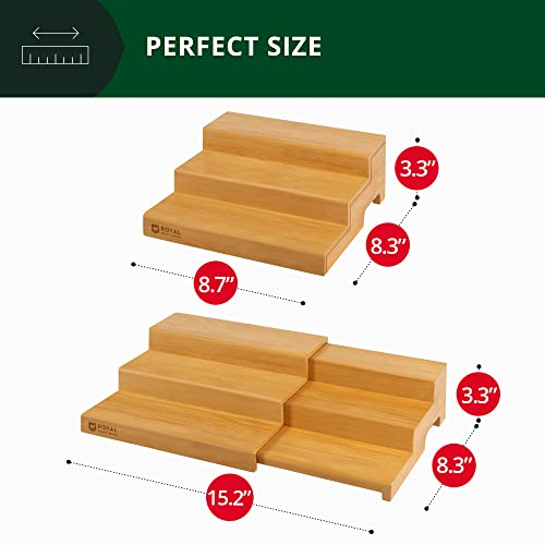 ROYAL CRAFT WOOD Bamboo Spice Organizer for Cabinet - Tiered Spice Rack Organizer for Cabinet or Countertop, Pantry Step Shelf (15.16"x 8.3" x 3.3")