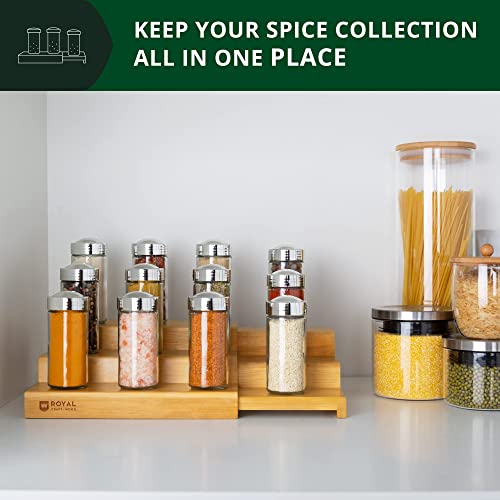 ROYAL CRAFT WOOD Bamboo Spice Organizer for Cabinet - Tiered Spice Rack Organizer for Cabinet or Countertop, Pantry Step Shelf (15.16"x 8.3" x 3.3")