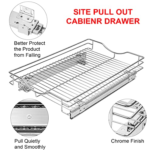 SITE Pull Out Cabinet Organizer 14" W x 21" D Heavy Duty Under Kitchen Cabinet Sliding Shelf,Requires At Least 15” Cabinet Opening, Chrome Finish