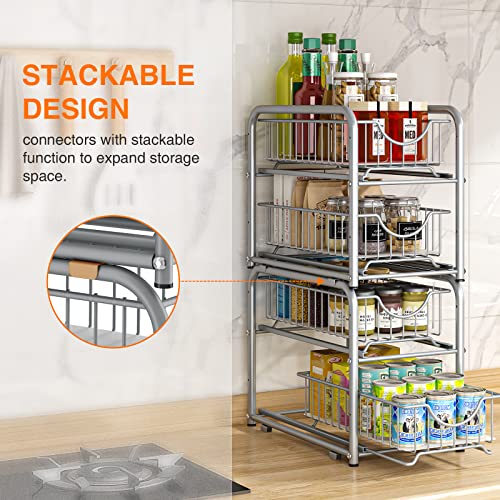 LEGUANG Under Sink Organizers and Storage, 2 Tier Sliding Basket Under Sink Cabinet Organizer, Kitchen Under Bathroom Storage Organizer, Silver