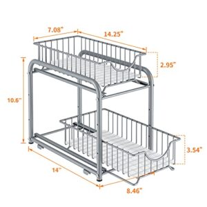 LEGUANG Under Sink Organizers and Storage, 2 Tier Sliding Basket Under Sink Cabinet Organizer, Kitchen Under Bathroom Storage Organizer, Silver