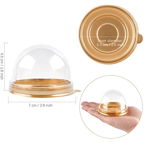 TOFLEN 100ct Clear Plastic Mini Packaging Boxes with Dome Lids for Chocolate Covered Oreo, Strawberry, Mooncake, Mini Cupcake, Mini Cake Containers (Gold Base)