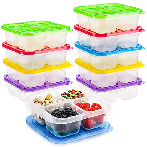 AVLA 10 Pack Bento Snack Boxes, Reusable Meal Prep Containers, 4-Compartment To Go Bento Lunch Boxes for Kids, Stackable Divided Food Storage Containers for School, Work and Travel