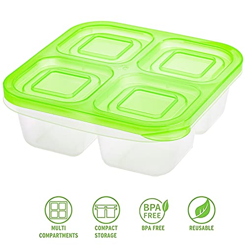 AVLA 10 Pack Bento Snack Boxes, Reusable Meal Prep Containers, 4-Compartment To Go Bento Lunch Boxes for Kids, Stackable Divided Food Storage Containers for School, Work and Travel