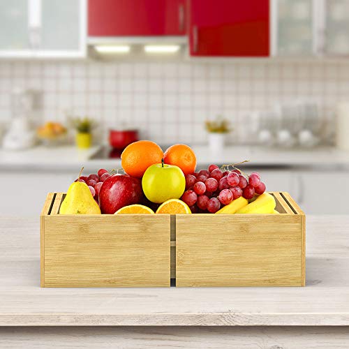 Retro Shaw Expandable Bamboo Food Container Lid Organizer, Lid Organizer for Cabinet, Adjustable Lid Organizer for Plastic Lids and Covers Storage, Lid Organizer Rack with Adjustable Dividers