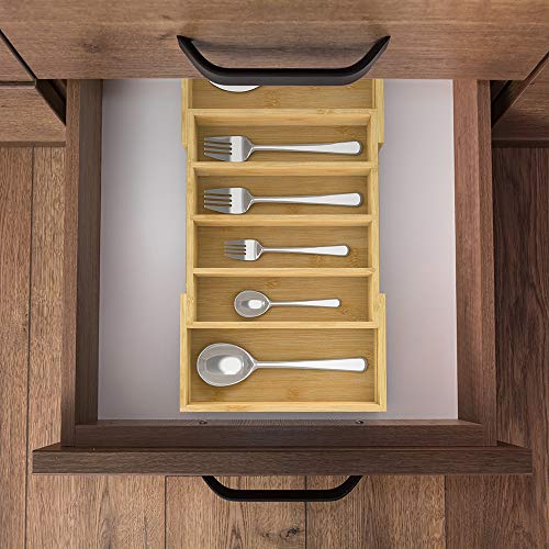 Retro Shaw Expandable Bamboo Food Container Lid Organizer, Lid Organizer for Cabinet, Adjustable Lid Organizer for Plastic Lids and Covers Storage, Lid Organizer Rack with Adjustable Dividers