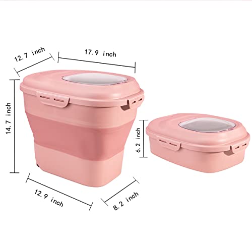 SUT 50 Lbs Pink Food Storage Container, Large Sealed Grain Container Storage with Airtight Locking Lid and Rolling Wheels, Leakproof Sealable Collapsible Large Rice Food Storage Container