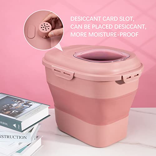 SUT 50 Lbs Pink Food Storage Container, Large Sealed Grain Container Storage with Airtight Locking Lid and Rolling Wheels, Leakproof Sealable Collapsible Large Rice Food Storage Container