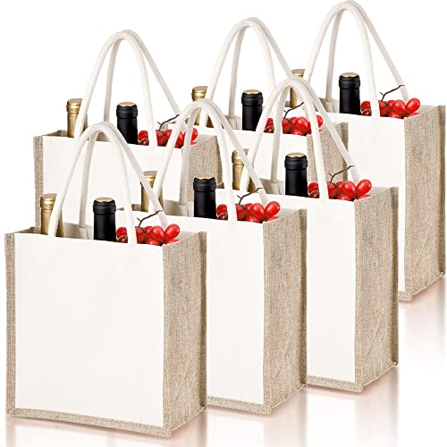 SOUJOY 6 Pack Burlap Tote Bags, Reusable Jute Gift Totes with Handles, Medium Beach Bags, Canvas Grocery Shopping Totes for Bridesmaid, DIY, Shopping, Pool, Wedding Bag