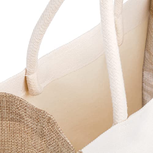 SOUJOY 6 Pack Burlap Tote Bags, Reusable Jute Gift Totes with Handles, Medium Beach Bags, Canvas Grocery Shopping Totes for Bridesmaid, DIY, Shopping, Pool, Wedding Bag