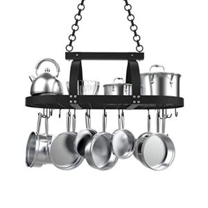 kes ceiling pot rack 34-inch hanging pot rack for kitchen oval pot and pan rack matte black pot hanger with 20 s hooks, kur221s85-bk