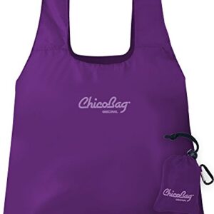 ChicoBag Original Reusable Grocery Bag with Attached Pouch and Carabiner Clip, Variety 4 Pack - Blue, Green, Purple, and Red