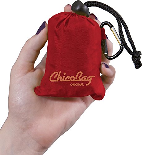 ChicoBag Original Reusable Grocery Bag with Attached Pouch and Carabiner Clip, Variety 4 Pack - Blue, Green, Purple, and Red