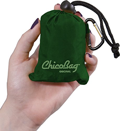 ChicoBag Original Reusable Grocery Bag with Attached Pouch and Carabiner Clip, Variety 4 Pack - Blue, Green, Purple, and Red