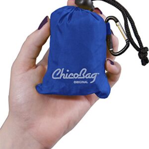 ChicoBag Original Reusable Grocery Bag with Attached Pouch and Carabiner Clip, Variety 4 Pack - Blue, Green, Purple, and Red