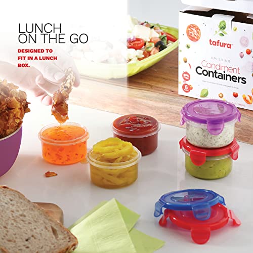 Salad Dressing Container to go, 6 Pack | 2.7 Oz. Dressing Containers for Lunch Box | Small Containers with Lids | Dip Containers for Lunch Box | Condiment Containers with Lids, Leakproof, BPA Free