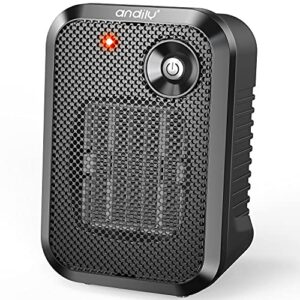 andily 500w space electric small heater for home&office indoor use on desk with safety power switch ptc black