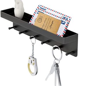 MKO Key Holder for Wall Decorative - Mail Organizer and Key Rack with Tray for Hallway Kitchen Farmhouse Decor,Stainless Steel Key Hooks Mail Holder Wall Mounted - 6 Hooks (Black)