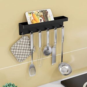 MKO Key Holder for Wall Decorative - Mail Organizer and Key Rack with Tray for Hallway Kitchen Farmhouse Decor,Stainless Steel Key Hooks Mail Holder Wall Mounted - 6 Hooks (Black)