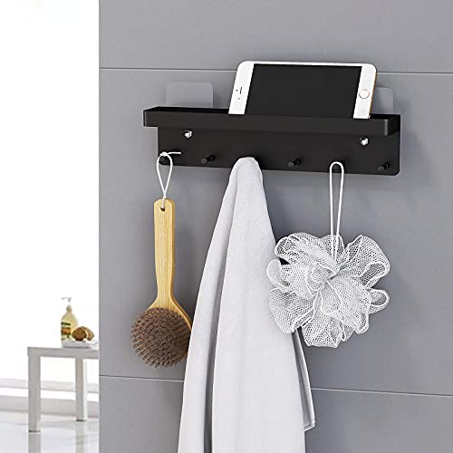 MKO Key Holder for Wall Decorative - Mail Organizer and Key Rack with Tray for Hallway Kitchen Farmhouse Decor,Stainless Steel Key Hooks Mail Holder Wall Mounted - 6 Hooks (Black)