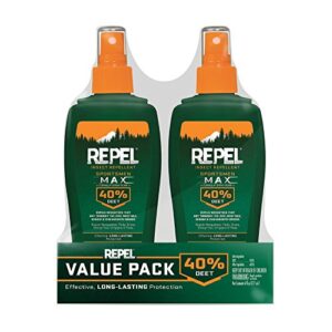 repel insect repellent sportsman max formula (2 pack), repels mosquitoes, ticks and gnats, effective long-lasting protection, 40% deet (pump spray) 6 fl ounce