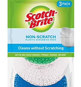 Scotch-Brite Non-Scratch Plastic Scrubbing Pads, Cleans Dishes Without Scratching, 3 Scrubbing Pads