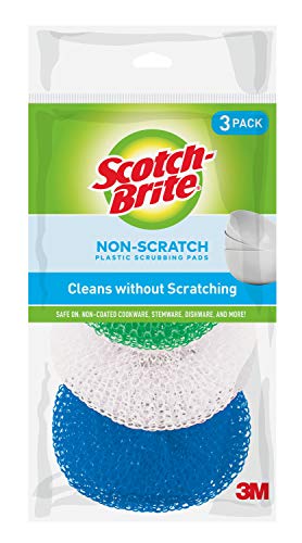 Scotch-Brite Non-Scratch Plastic Scrubbing Pads, Cleans Dishes Without Scratching, 3 Scrubbing Pads