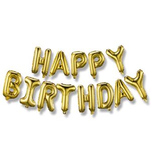 happy birthday banner (3d gold lettering) mylar foil letters | inflatable party decor and event decorations for kids and adults | reusable, ecofriendly fun