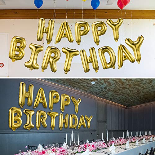 Happy Birthday Banner (3D Gold Lettering) Mylar Foil Letters | Inflatable Party Decor and Event Decorations for Kids and Adults | Reusable, Ecofriendly Fun