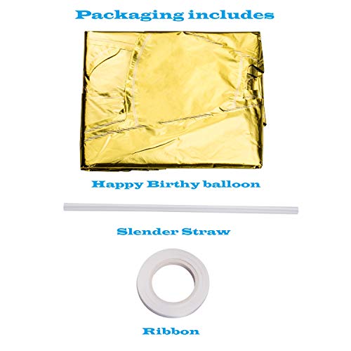 Happy Birthday Banner (3D Gold Lettering) Mylar Foil Letters | Inflatable Party Decor and Event Decorations for Kids and Adults | Reusable, Ecofriendly Fun